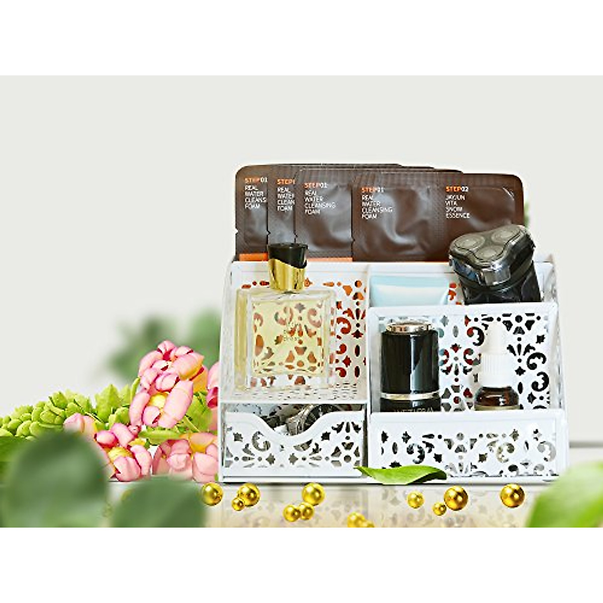 EasyPAG Desk Organizer Caddy with 6 Compartments and 1 Sliding Drawer Desktop Accessories Office Supplies Holder for Home School Classroom,White