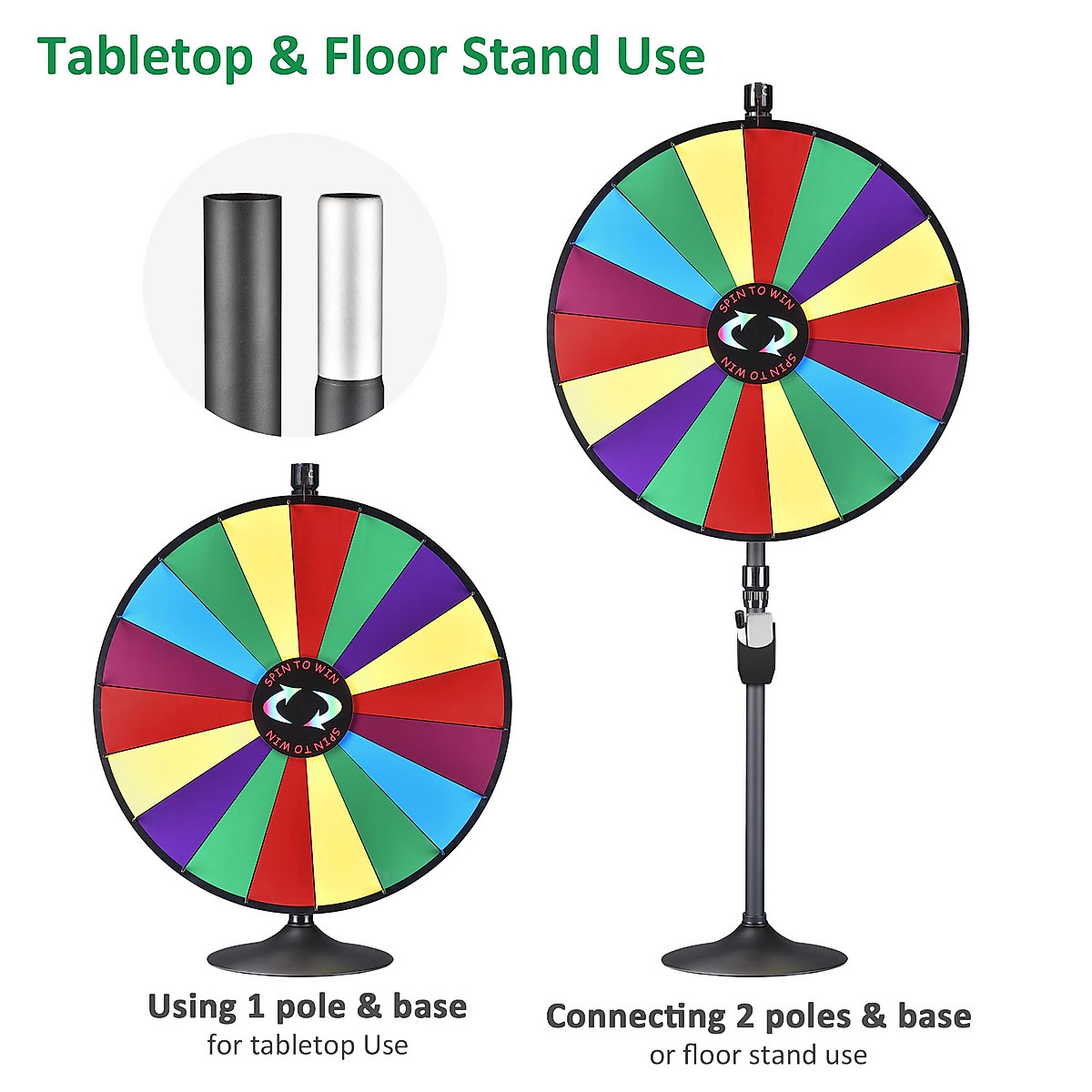 WinSpin 36 Inch Heavy Duty Prize Wheel Dual Use Adjustable Tabletop and Floor Stand Large Fortune Wheel with Dry Erase Marker & Eraser 18 Slots Spinning Wheel for Carnival Spinner Game Tradeshow