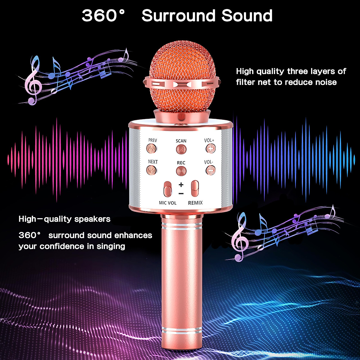 IJO Handheld Bluetooth Karaoke Microphone-Birthday Fun Singing Toys for Kids Age 3 4 5 6 7 8 9 10 Years Old Girls and Boys(Rose Gold)