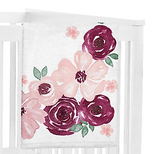 Sweet Jojo Designs Burgundy Pink Watercolor Floral Girl Milestone Blanket Monthly Newborn First Year Growth Mat Baby Shower Memory Keepsake - Blush Maroon Wine Rose Green Shabby Chic Flower Farmhouse