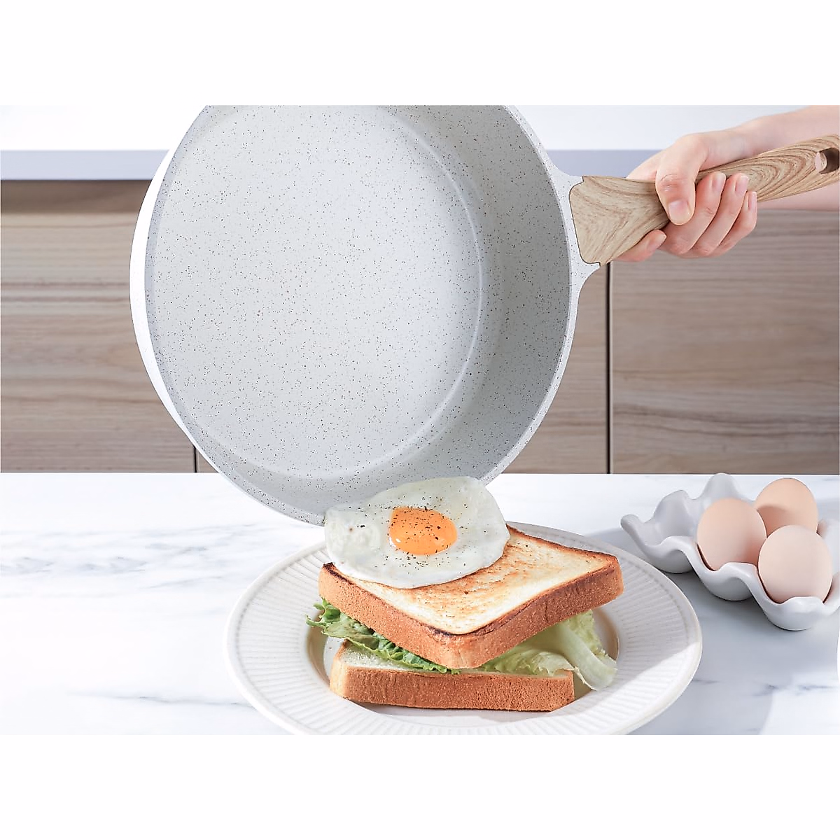 SENSARTE Frying Pan Bakelite Handle Accessories Repalcement Compatible for Sensarte White Ceramic Collection Pots and Pans