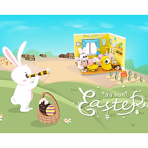 Bestbase Easter Friends House Building Blocks Kit - 417 Pcs Easter Bunny Easter Toys Building Sets , Easter Basket Stuffers Easter Egg Fillers Building Toys Easter Gifts for Kids Age 6+