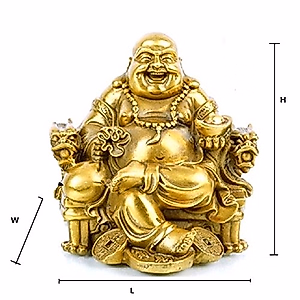 WEALTHCOMING Fengshui Decor Laughing Buddha Statue for Lucky & Happiness, God of Wealth Statue,Brass Buddhist Statues and Sculptures Home Decor Congratulatory Gifts (X-Large)