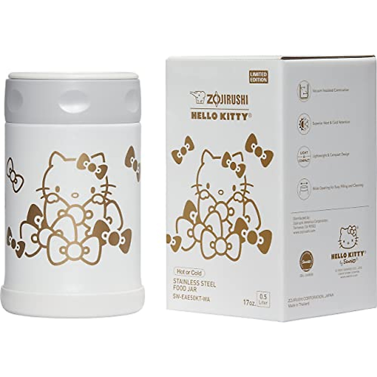 Zojirushi SW-EAE50KTWA Stainless Steel Food Jar, 17-Ounce, Hello Kitty Collection White