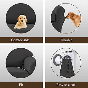 Easy-Going 4 Pieces Microfiber Stretch Recliner Slipcover – Spandex Soft Fitted Sofa Couch Cover, Washable Furniture Protector with Elastic Bottom for Kids, Pet(Recliner, Dark Gray)