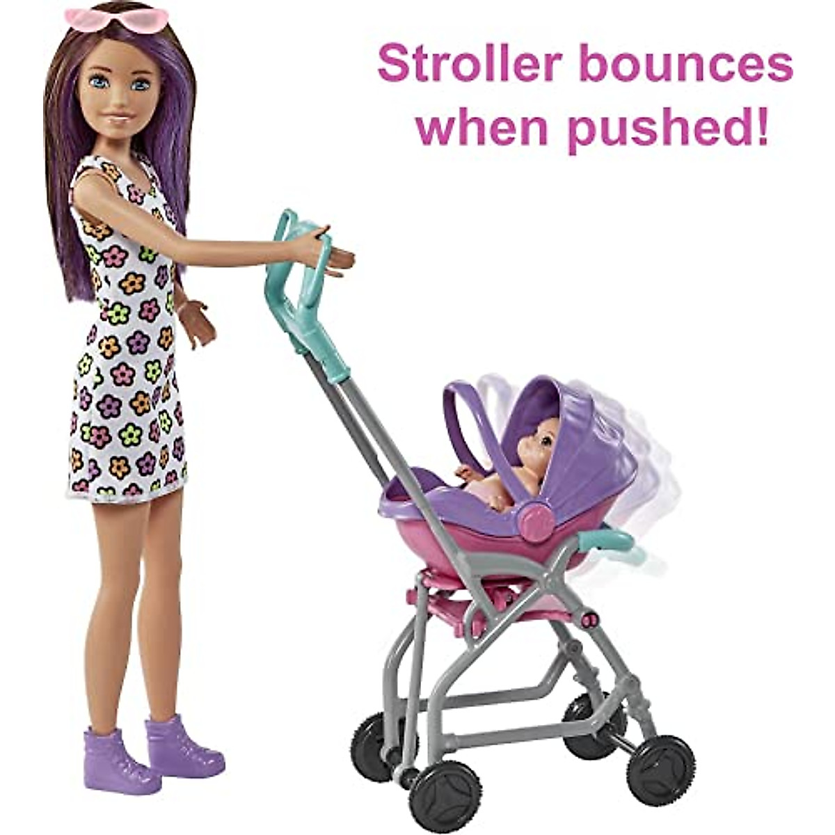 Barbie Skipper Babysitters Inc Playset with Doll, Stroller, Baby Doll & 5 Accessories, Remove Stroller Seat for Carrier