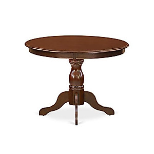 East West Furniture HBLA3-AWA-05 3 Piece Dining Room Furniture Set Contains a Round Dining Table with Pedestal and 2 Grey Linen Fabric Upholstered Chairs, 42x42 Inch, Walnut