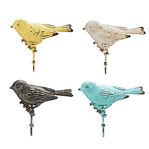 SOFFEE DESIGN Set of 4 Vintage Metal Birds Wall Coat Hooks, Heavy Duty Hangger Hooks, Farmhouse Wall Mounted Hanging Rack Hooks for Scarf, Bag, Towel, Key, Cap