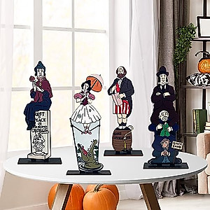 4pcs Haunted Mansion Stretching Portraits Halloween Decoration Haunted Mansion Wooden Centerpiece Signs Halloween Vintage Halloween Table Decorations for Home Decor