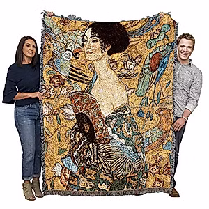 Pure Country Weavers Lady with Fan Blanket by Gustav Klimt - Fine Art Gift Tapestry Throw Woven from Cotton - Made in The USA (72x54)