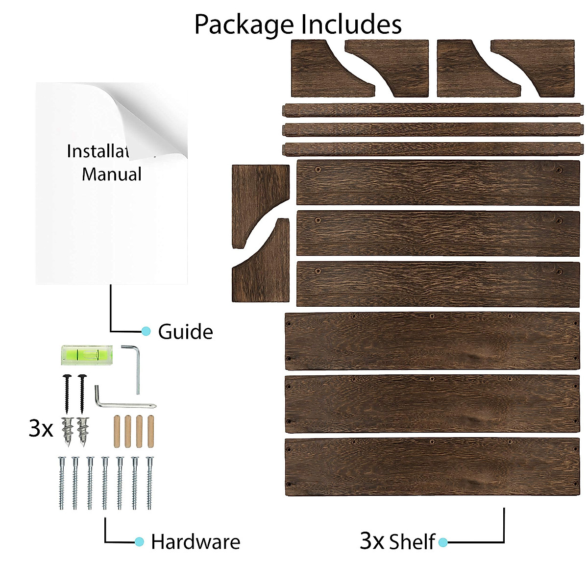 brightmaison Angel 20" Floating Shelves for Wall Decor, Toy Storage Shelf & Kids Bookshelf for Wall Nursery Book Shelves Wood Wall Shelves for Home Decor Set of 3 Brown