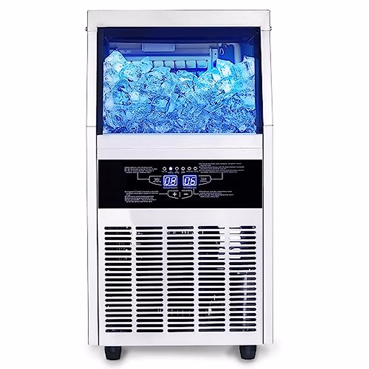 Zomagas Commercial Ice Maker Machine, 80-90LBS/24H Under Counter Ice Maker, Stainless Steel Freestanding Ice Machine with 28LBS Bin, Self-Cleaning, Scoop, Ideal for Home Bar Offices