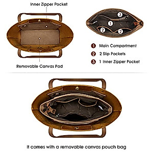 Kattee Women Genuine Leather Tote Bags Shoulder Purses Vintage Handbags Top Handle Work Bags Thick Full Grain (Light Brown)