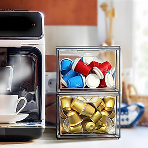2 Layers Coffee Pod Organizer Drawer for Coffee Packet Accessories, K Cup Holder and Coffee Creamer Storage
