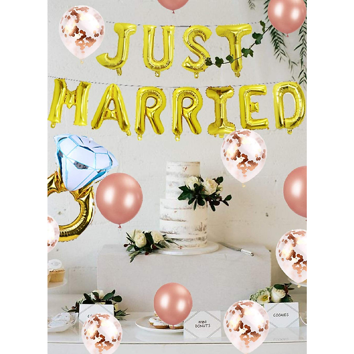 LaVenty Set of 12 Just Married Balloons Just Married Banner Bridal Shower Party Balloons Bridal Shower Party Decoration Wedding Party Decoration