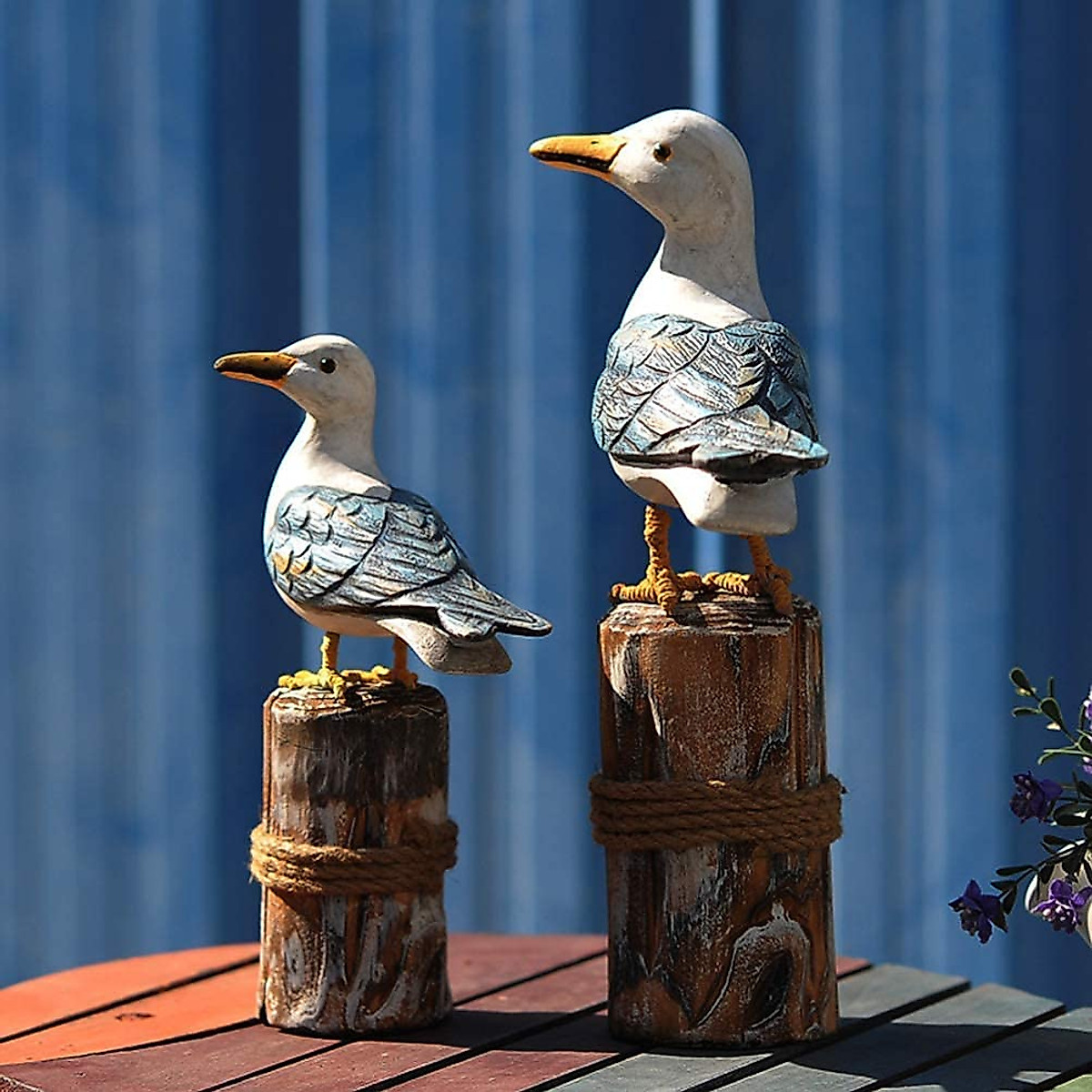 IMIKEYA 2pcs Wooden Seagull Nautical Beach Figurine Decorations Ornaments Mediterranean Style Decoration for Bedroom Living Room Garden
