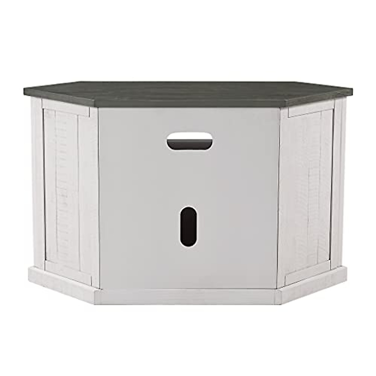 Martin Svensson Home Rustic Solid Wood Corner TV Stand, White Stain with Grey Stain Top