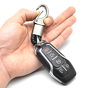 EYANBIS Car Key Fob Keychains Leather Holder Key Chain Sturdy Metal with D-Ring for Men and Women 2 Pack, Black, 360 Degree Rotatable, with Screwdriver