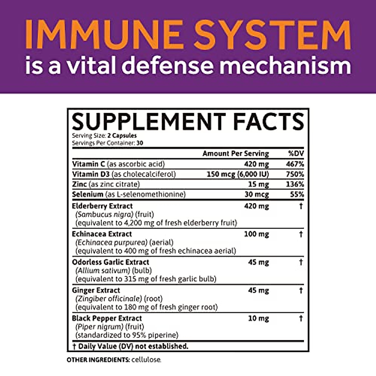 Whollium Sambucus Elderberry with VC, D3, Zinc, Selenium, Echinacea, Garlic, Ginger & Black Pepper, 9-in-1 Immune & Antioxidant Support During Lockdown, Non-GMO, High Absorption, 60 Vegetarian Caps