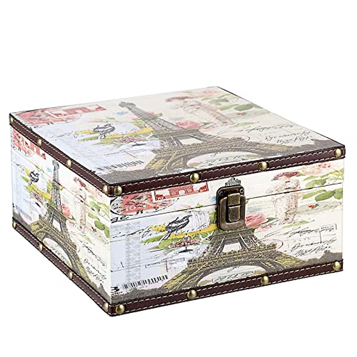 ELLDOO Treasure Chest Box with Latch, Wooden + PU Leather Storage Decorative Box for Jewelry Trinkets Collections, Antique Keepsakes box for Girls Women Gifts, Large