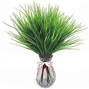 Artificial Plants, Fake Plastic Greenery Faux Shrubs Bushes Wheat Grass Outdoor Window Box Verandah Hanging Planter Decor Indoor Outside Home Garden UV Resistant Wedding DIY Decoration - 4 Pcs