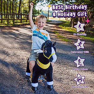 PonyCycle Pony Cycle 3-5 Authentic Ride on Toys Riding Horse Toys (with Brake/ 30" Height/Size 3) Riding Pony Rider Bouncy Animals Rocking Horse Black Walking Horse E338