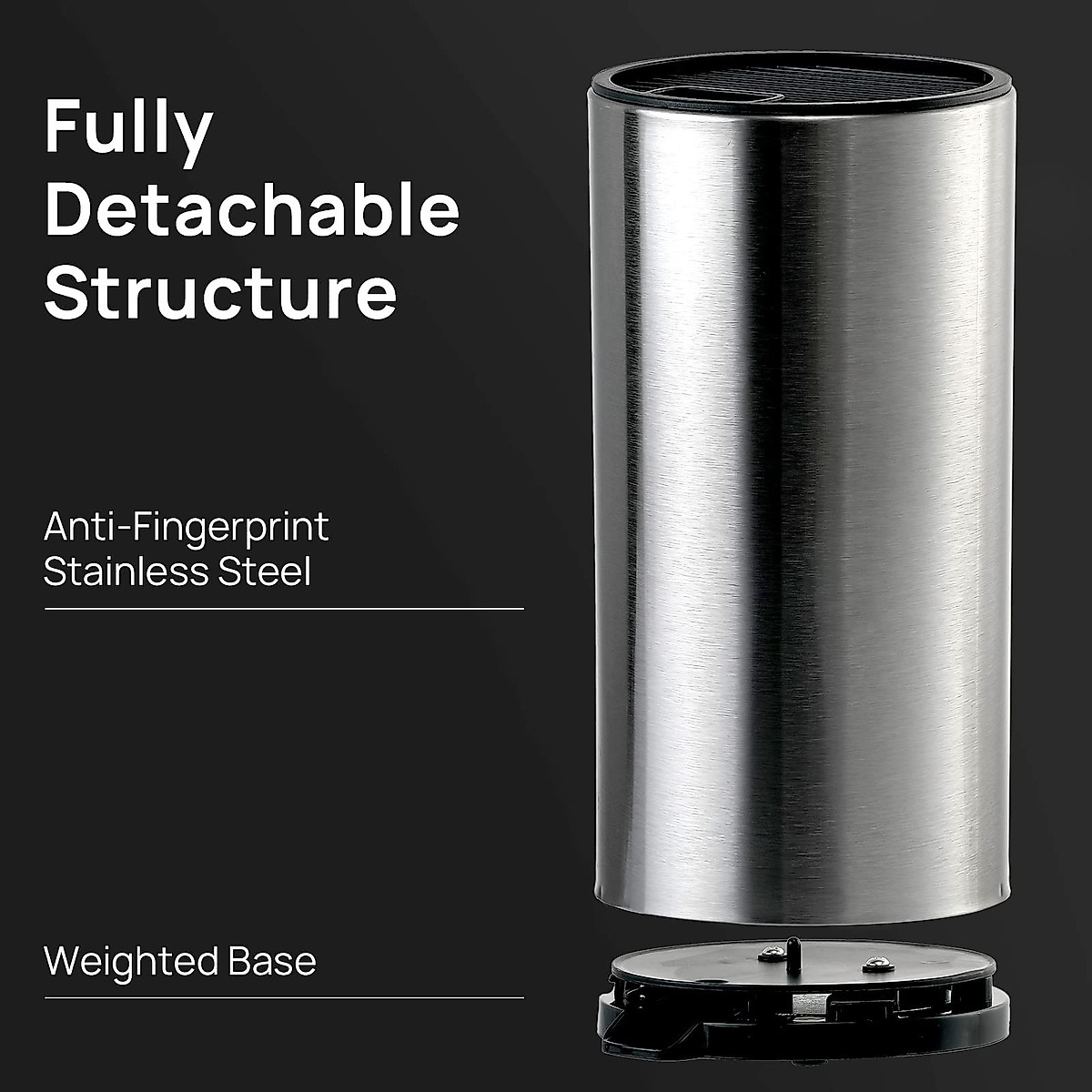 BIARTS Universal Knife Block without Knives Stainless Steel Knife Holder for Kitchen Counter with Drainage Hole, Knife Storage for Countertop Modern Design, Round, 4.6"L x 5"W x 9.4"H