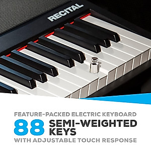 Alesis Recital – 88 Key Digital Piano Keyboard with Semi Weighted Keys, 2x20W Speakers, 5 Voices, Split, Layer and Lesson Mode, FX and Piano Lessons