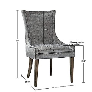 Ultra Dining Chairs Set of 2, Swoop Arm, Curved Back Chenille Upholstery Design, Solid Wood Legs, High Desnity Foam Seat Kitchen Furniture, Dark Grey, 23.25"W x 24.75"D x 39"H