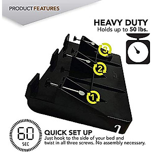 Modern Innovations Bedside Shelf for Bed, College Dorm Room, Bunk Bed Shelf for Top Bunk, Clip On Nightstand Tray with Cord and Cup Holder, Bunkbed Caddy for Table Storage (Black)