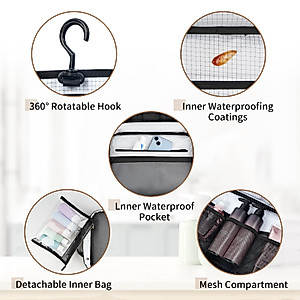 BIRFORK Travel Toiletry Bag, Large Hanging Toiletry Bag for Women Men, Cosmetic Makeup Bag for Traveling, Makeup Organizer for Full-Size Shampoo, Travel Essentials Bag
