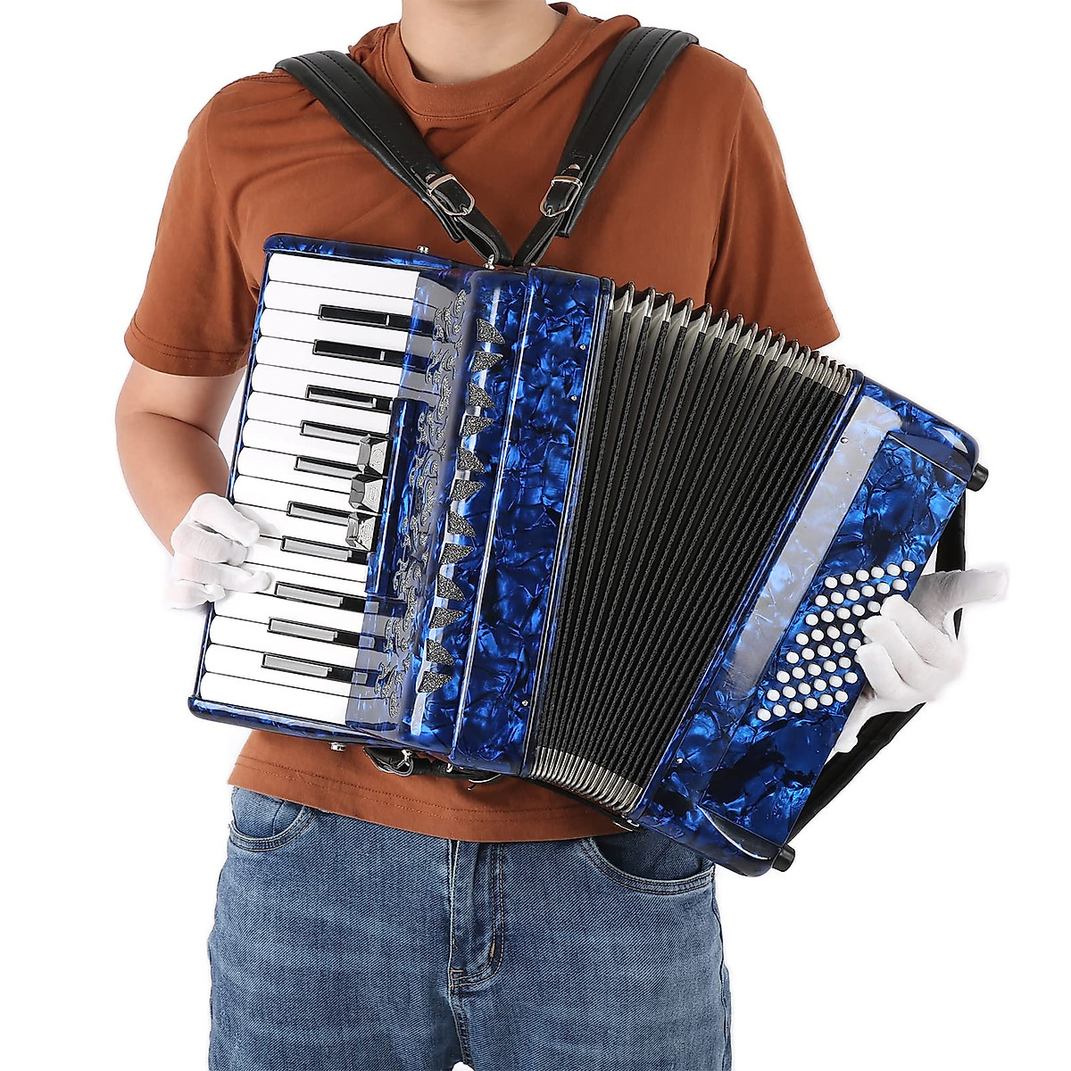 26 Key 48 Bass Piano Accordion, Professional Accordion with Accordion Backpack and Shoulder Strap Celluloid Accordion for Daily Practice Music Performance