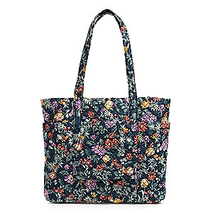 Vera Bradley Women's Cotton Deluxe Vera Tote Bag, Fresh-Cut Floral Green, One Size