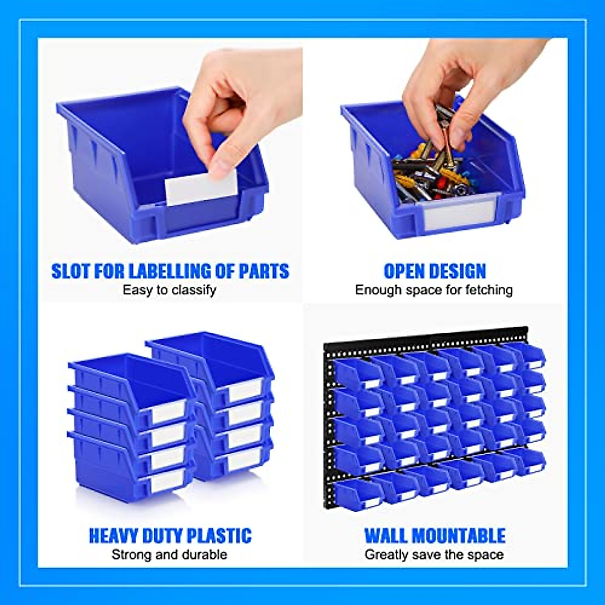 30 Pcs Wall Mounted Storage Bins Without Rack Plastic Hanging Parts Bins 5 x 4 x 3 Inches Open Front Small Screw Organizers Wall Mount Tools Organizers for Kitchen Workshop Classroom Office Parts