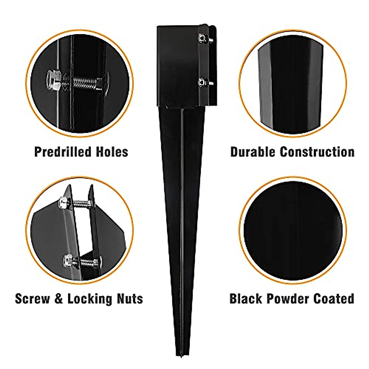 Kdgarden Fence Post Anchor Metal Ground Spike Heavy Duty Black Coated Powder Fence Stakes Post Support Base for 4"x4" Mailbox or Fence Post, 24"x4"x4" Outer Dia (3.5"x3.5" Inner Dia), Pack of 4