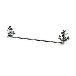 Hampton Nautical Antique Silver Cast Iron Anchor Bath Towel Holder 28"-Nautical Beach Bathroom Decoration