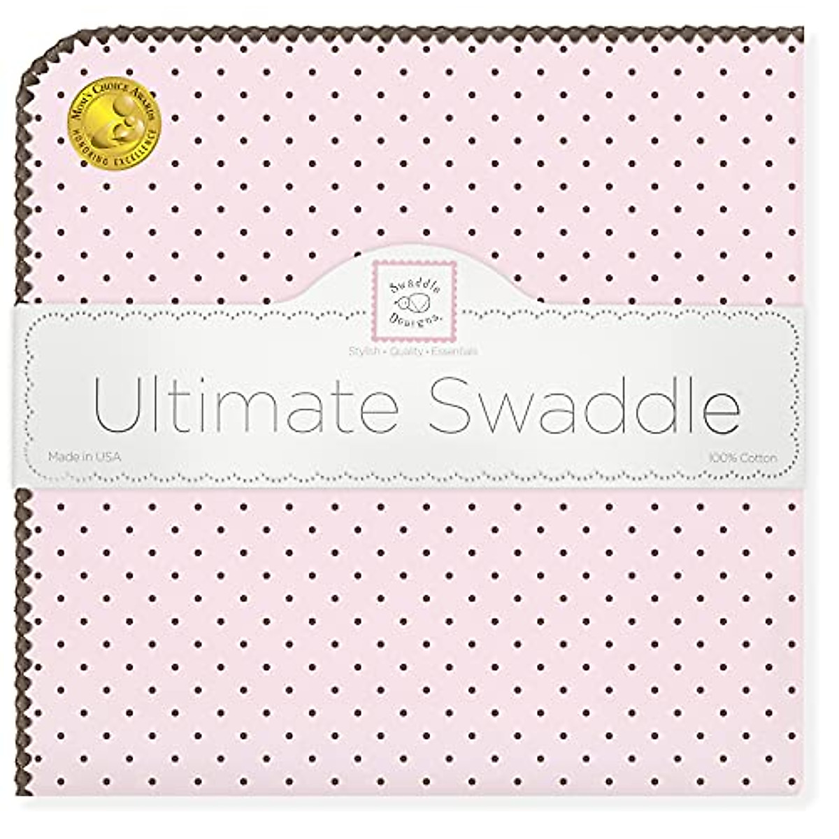 SwaddleDesigns Large Receiving Blanket, Ultimate Swaddle for Baby Girls, Softest US Cotton Flannel, Best Shower Gift, Made in USA, Brown Polka Dots on Pastel Pink (Mom's Choice Award Winner)