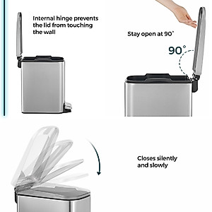 Nunsino Small Bathroom Trash Can with Lid Soft Close, 1.6 Gallon Stainless Steel Garbage Can with Pedal, Small Trash Bin for Bathroom, Kitchen, Home Office, Silver