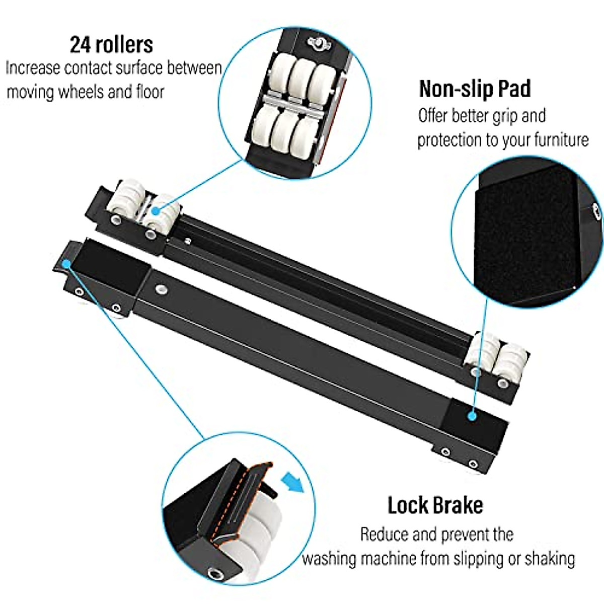 Washing Machine Base Heavy Duty Extensible Appliance Roller 500KG 17-28 Inch Adjustable Extendable Appliance Trolley Roller Wheels Compact Washing Machine Refrigerator Stand with Brake