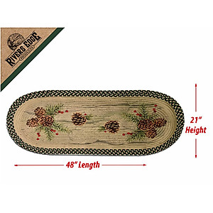 Rivers Edge Products Pine Cone Braided Rug, 48 Inch Oval Shaped Indoor Area Rug, Use for Bedroom Rug or Kitchen Rug, Circle Rug, Round Rug, Oval Rug, Cabin Decor, Pine Cone and Berries