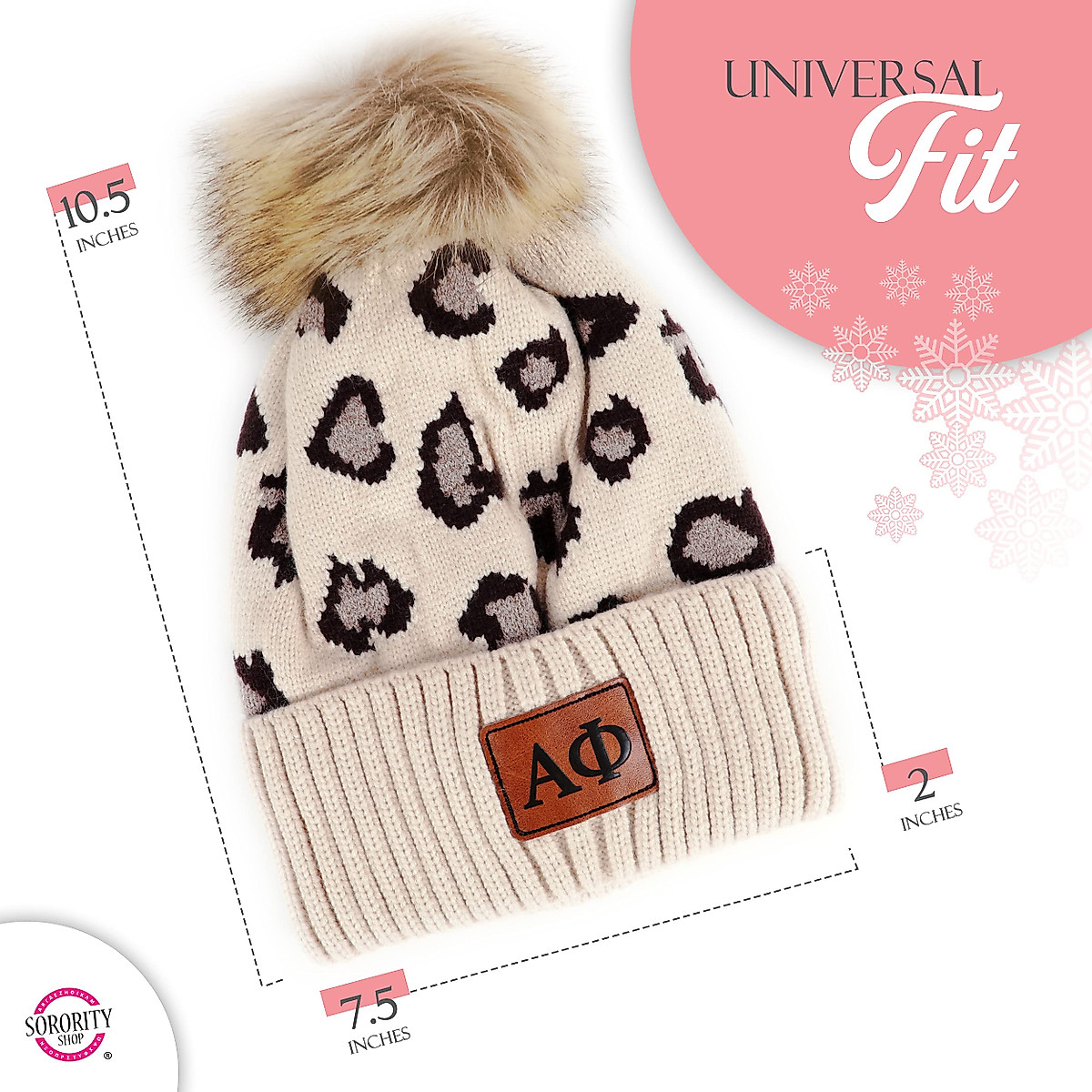 Sorority Shop Kappa Delta Chi Beanie Hat with Pompom, with Kappa Delta Chi Sorority Name Patch Pink