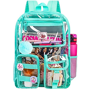 Clear Backpack, Heavy Duty Transparent Bookbag for Girls Women, Cute School See Through Backpacks for Teens Elementary - Green