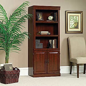 Sauder 2-Shelf Bookcase, Select Cherry Finish & Heritage Hill Library with Doors, Classic Cherry Finish