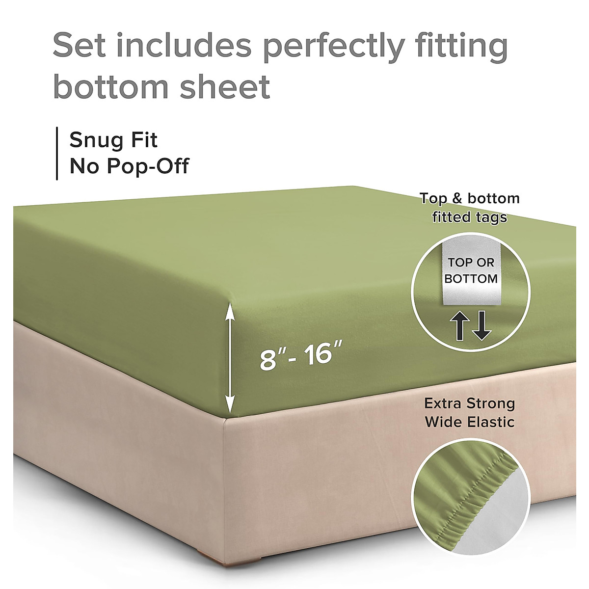 CGK Unlimited King Size Fitted Bed Sheet- Hotel Luxury- Fits Mattress Up to 16"- Soft, Wrinkle Free, Breathable Sheet for Women, Men, Kids & Teens- Light Olive Green