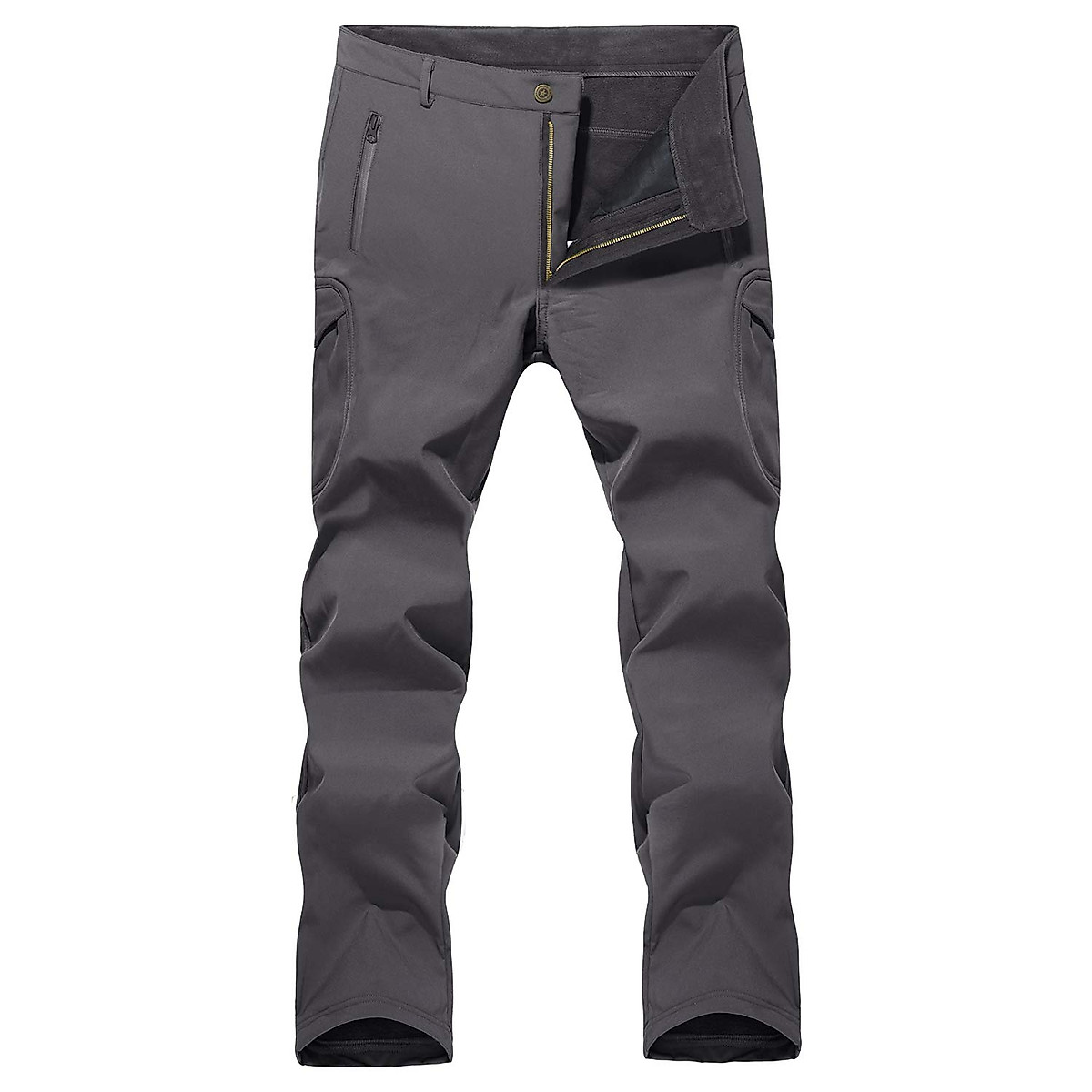 MAGCOMSEN Ski Pants Men Warm Tactical Camping Hiking Fleece Lined Waterproof Pants Gray