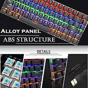 Gaming Keyboard and Mouse and Wrist Rest,4 in 1 Gaming Set,Rainbow LED Backlit Wired Gaming Keyboard,RGB Backlit 6400 DPI Lightweight Gaming Mouse with Honeycomb Shell,Mouse Pad for PC Gamer-Black