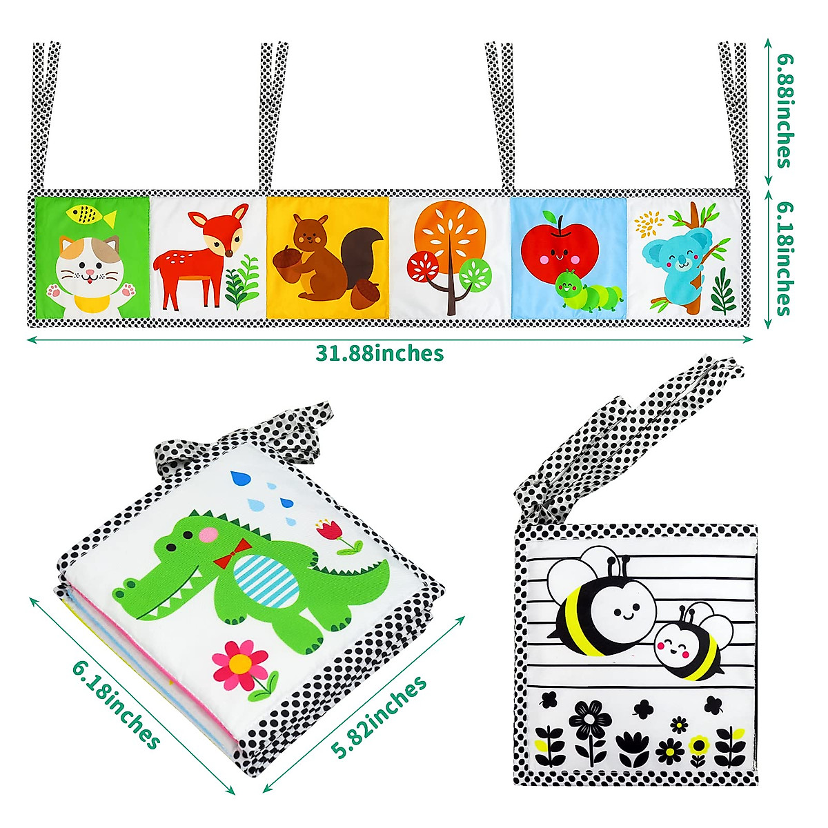 OKOOKO Black and White High Contrast Soft Baby Books 2PCS Washable Tummy Time Toy Crib Stroller Toy Montessori Sensory Toy Early Education for Newborn Baby Infant 0-6 6-12 Months