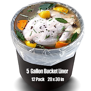 SanPacino Brine Bag,12 Pack 4Mil 20"x30",Turkey Brine Bag with 50lb Wet Load Capacity,Brining bag Food Grade BPA Free,5 Gallon Bucket Liner Extra Heavy Duty Leak Proof