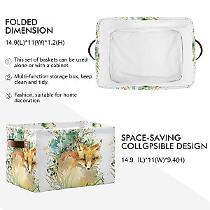 Storage Bins Basket Watercolor Abstract Animal Fox Collapsible Laundry Hamper Organizer Toys Cube Bag with Handles for Home Office Nursery Shelf Closet,1 Pack