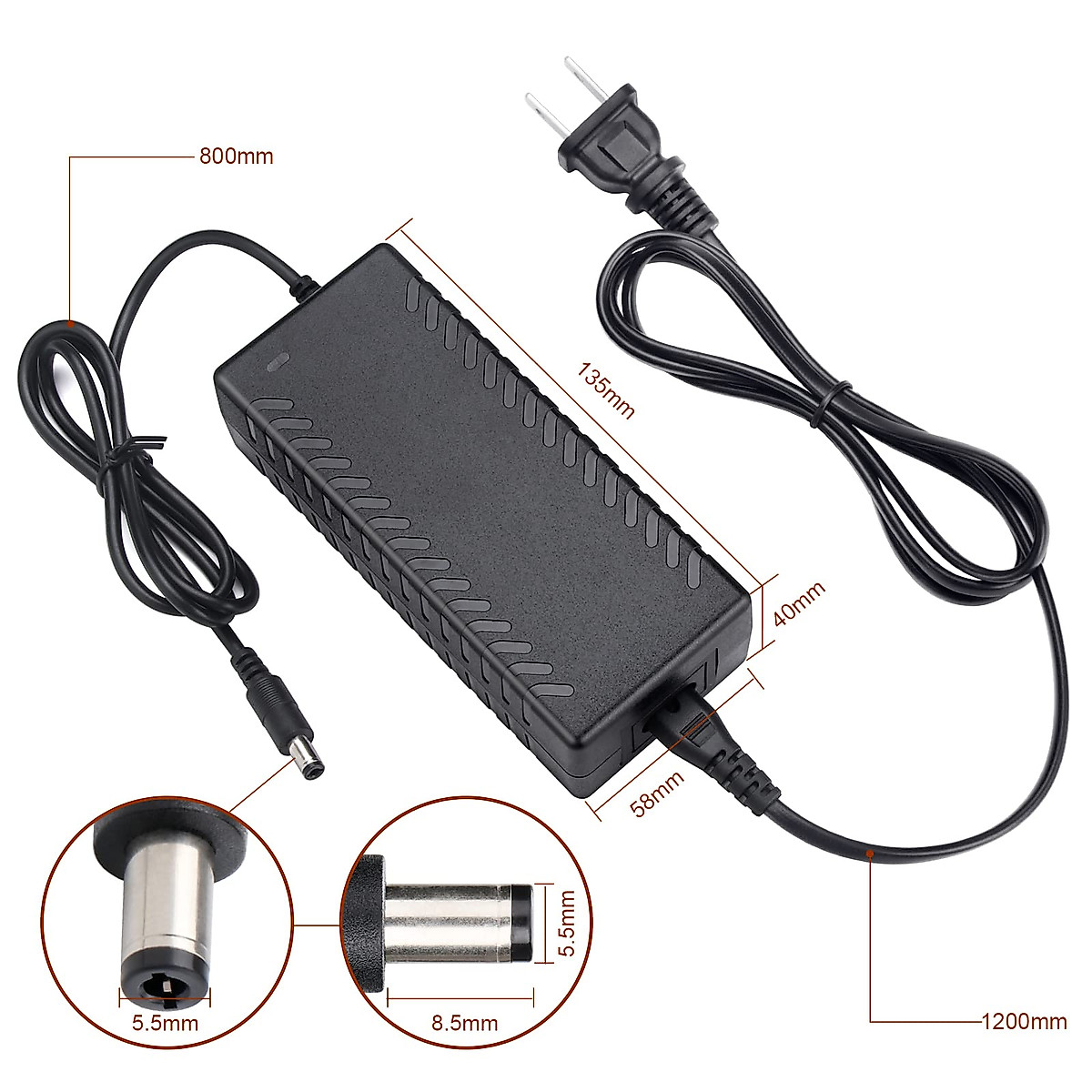 Cupinyo Upgraded 42V Charger 1 Prong Fast 2A for 36V Lithium Ebike Escooter, Compatible with 36 Volt gotrax Electric Bike Scooter Charger
